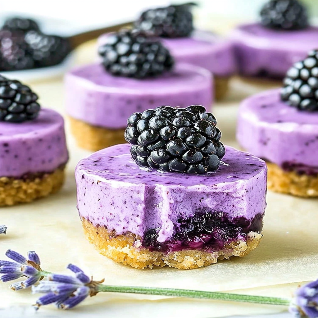 Mini Blackberry Lavender Cheesecakes