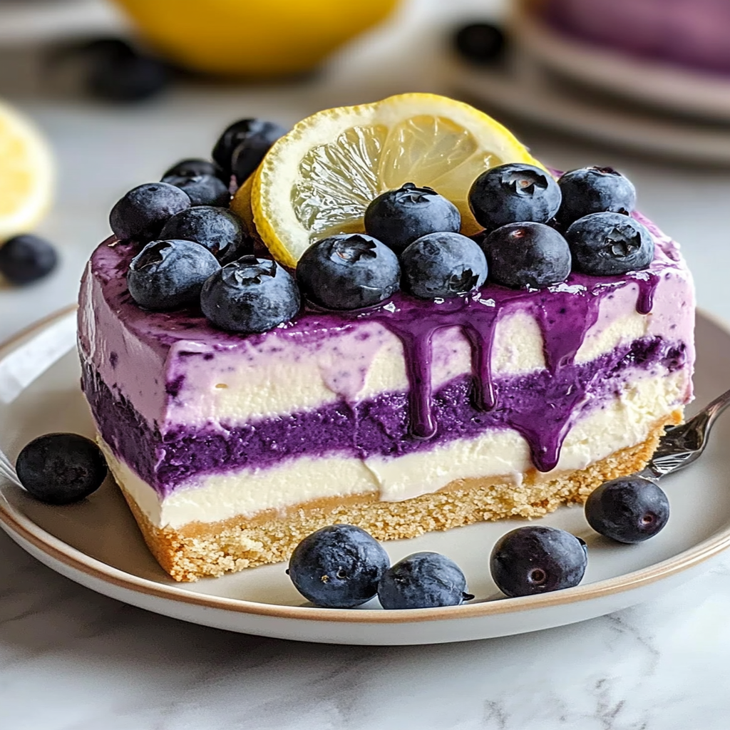 Lemon Blueberry Shortbread Mousse Cake