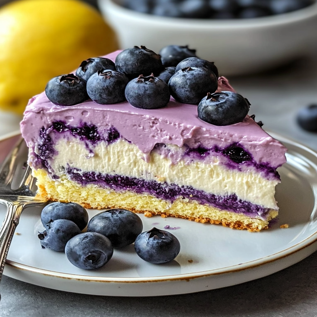Lemon Blueberry Shortbread Mousse Cake