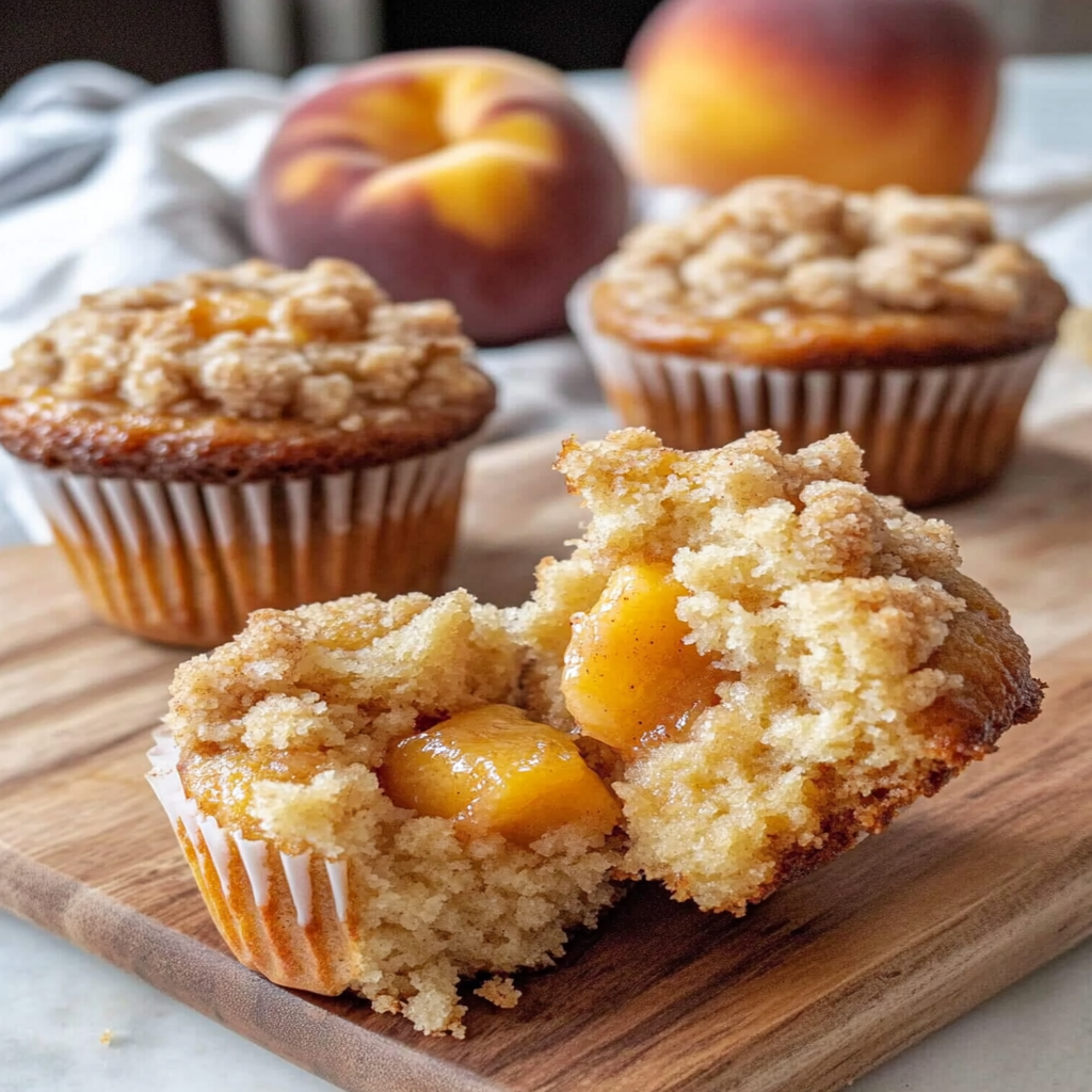 Moist Peach Muffins with Crumble Topping