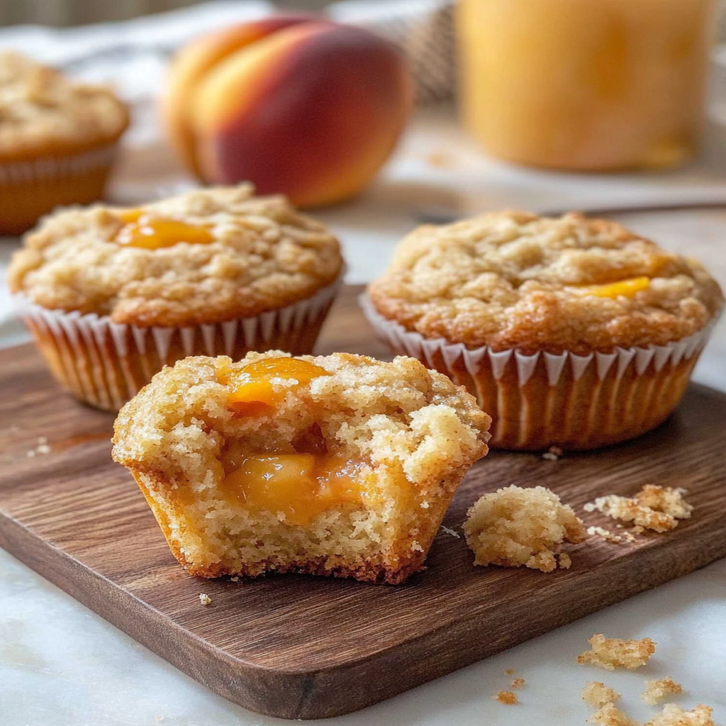 Moist Peach Muffins with Crumble Topping